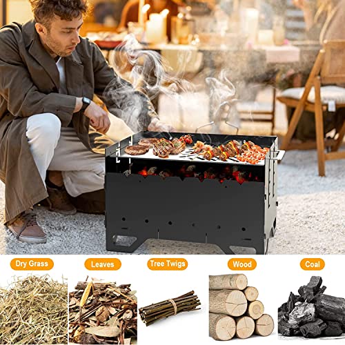 Onlyfire Chef Portable BBQ Grill, Foldable Charcoal Grill Barbecue Smoker with 7 PCS Stainless Steel Kebab Skewers & BBQ Griddle for Outdoor Cooking, Camping and Picnic