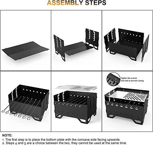 Onlyfire Chef Portable BBQ Grill, Foldable Charcoal Grill Barbecue Smoker with 7 PCS Stainless Steel Kebab Skewers & BBQ Griddle for Outdoor Cooking, Camping and Picnic