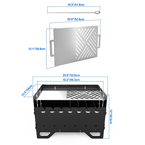 Onlyfire Chef Portable BBQ Grill, Foldable Charcoal Grill Barbecue Smoker with 7 PCS Stainless Steel Kebab Skewers & BBQ Griddle for Outdoor Cooking, Camping and Picnic