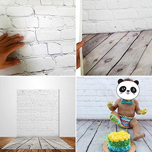 HUAYI 5'x10' Vinyl Backdrop for Photo Studio Pictures Home Decoration DIY Food Background Brick and Wood Floor D-2504