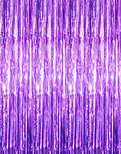 GOER 3.2 ft x 9.8 ft Metallic Tinsel Foil Fringe Curtains Party Photo Backdrop Party Streamers for Birthday,Graduation,New Year Eve Decorations Wedding Decor (Purple,1 Pack)