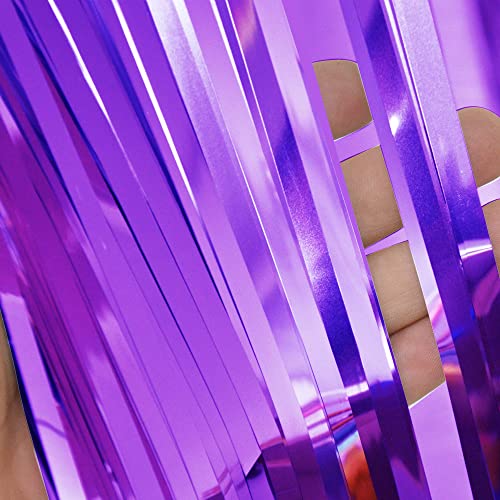 GOER 3.2 ft x 9.8 ft Metallic Tinsel Foil Fringe Curtains Party Photo Backdrop Party Streamers for Birthday,Graduation,New Year Eve Decorations Wedding Decor (Purple,1 Pack)