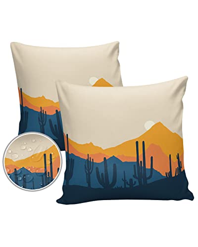 Outdoor Throw Pillow Cover Minimalist Desert Sun Mountain Waterproof Cushion Covers 2 Pack Natural Landscapes Pillow Cases Home Decoration for Patio Garden Couch Sofa