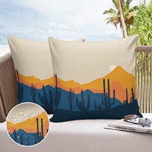 Outdoor Throw Pillow Cover Minimalist Desert Sun Mountain Waterproof Cushion Covers 2 Pack Natural Landscapes Pillow Cases Home Decoration for Patio Garden Couch Sofa