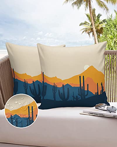 Outdoor Throw Pillow Cover Minimalist Desert Sun Mountain Waterproof Cushion Covers 2 Pack Natural Landscapes Pillow Cases Home Decoration for Patio Garden Couch Sofa