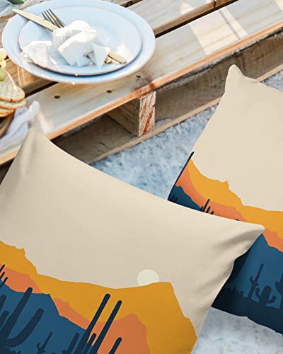 Outdoor Throw Pillow Cover Minimalist Desert Sun Mountain Waterproof Cushion Covers 2 Pack Natural Landscapes Pillow Cases Home Decoration for Patio Garden Couch Sofa