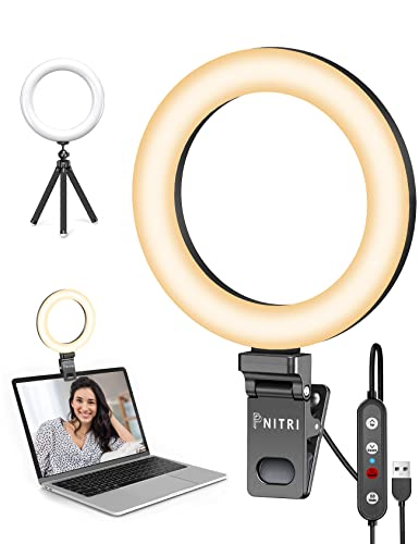 Video Conference Lighting Kits, Pnitri 6.3'' Laptop Ring Light with Clip and Tripod, 10 Brightness Level & 3 Light Modes for Lighting/Video Conferencing/Makeup