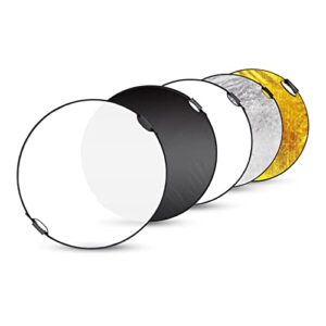 selens 32 inch (80cm) reflector photography, collapsible light reflector with carrying case, 5 in 1 handle reflector for photography photo studio lighting -translucent, silver, gold, white and black