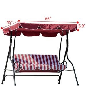 Porch Swing Canopy, Replacement Waterproof Swing Top Cover, Garden Swing Seat Replacement Canopy Sun Shade Awning Cover Outdoor Patio Ham-Mock Swing Canopy (Wine)