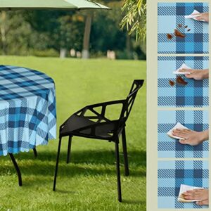 Lirduipu Checkered Pattern Round Outdoor Tablecloth,Outdoor and Indoor Round Tablecloth with Umbrella Hole and Zipper,for Umbrella Table Patio Garden(52" Round,Pale Blue Blue)