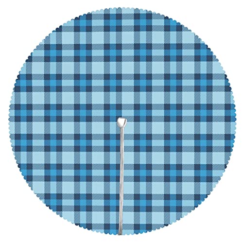 Lirduipu Checkered Pattern Round Outdoor Tablecloth,Outdoor and Indoor Round Tablecloth with Umbrella Hole and Zipper,for Umbrella Table Patio Garden(52" Round,Pale Blue Blue)