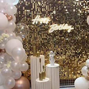 Kate Square Light Gold Sequin Wall Panels Shimmer Wall Birthday Party Backdrop Decorations (Pack of 12)