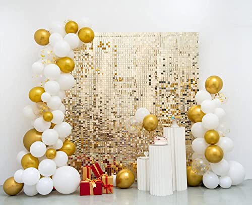 Kate Square Light Gold Sequin Wall Panels Shimmer Wall Birthday Party Backdrop Decorations (Pack of 12)