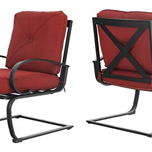 MFSTUDIO 2PCS Patio Bistro Dining Spring Motion Chairs Outdoor Furniture for Backyard, Garden with Removable Cushion Seat, Metal Frame, Burgundy