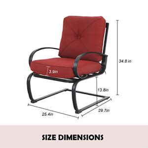 MFSTUDIO 2PCS Patio Bistro Dining Spring Motion Chairs Outdoor Furniture for Backyard, Garden with Removable Cushion Seat, Metal Frame, Burgundy