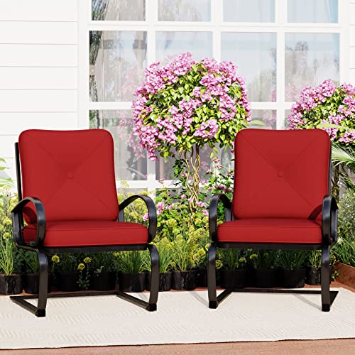 MFSTUDIO 2PCS Patio Bistro Dining Spring Motion Chairs Outdoor Furniture for Backyard, Garden with Removable Cushion Seat, Metal Frame, Burgundy