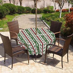 Christmas Pattern round outdoor tablecloth,Round Tablecloth with Umbrella Hole and Zipper for Patio Garden,Waterproof Spill-Proof,for umbrella table Patio Garden(52" Round,Dark Green Burgundy White)