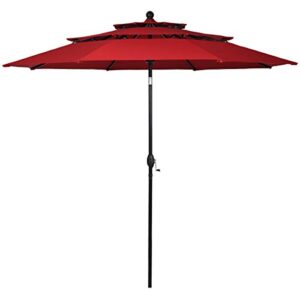 tangkula 10 ft 3 tier patio umbrella, outdoor umbrella w/double vented, market table tilt umbrella with crank, outdoor aluminum umbrella for market, backyard, pool, garden (burgundy)