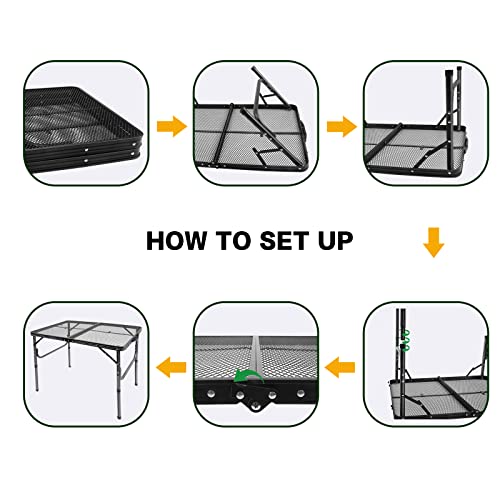 YDY+YQY Folding Metal Grill Table Portable Camping Aluminum Table with Mesh Desktop, Anti-Slip Feet, Height Adjustable, Lightweight Outdoor Table for Garden RV Picnic BBQ Cooking