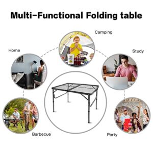 YDY+YQY Folding Metal Grill Table Portable Camping Aluminum Table with Mesh Desktop, Anti-Slip Feet, Height Adjustable, Lightweight Outdoor Table for Garden RV Picnic BBQ Cooking