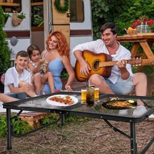 YDY+YQY Folding Metal Grill Table Portable Camping Aluminum Table with Mesh Desktop, Anti-Slip Feet, Height Adjustable, Lightweight Outdoor Table for Garden RV Picnic BBQ Cooking