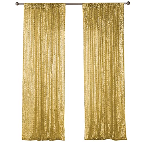 Sugargirl Gold Sequin Backdrop Curtain 2 Panels 2FTx8FT Glitter Gold Background Drapes Sparkle Photography Backdrop for Party Wedding Birthday Wall Decoration