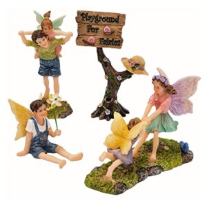 pretmanns fairy garden accessories outdoor – fairies for fairy garden – miniature fairy garden fairies for garden – boy & girl garden fairies supplies – fairy garden figurines playground kit 4 pieces