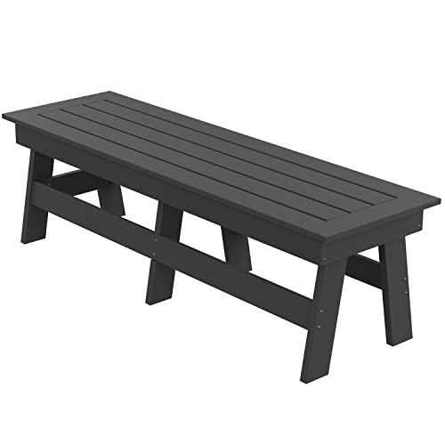 kevinplus 59'' Outdoor Bench White Garden Park Patio Outdoor, Weather Resistant and Waterproof Wooden Bench for Patio Deck Backyard Garden Balcony Porch Lawn, W60 x D18 x H17.7, Dark Grey