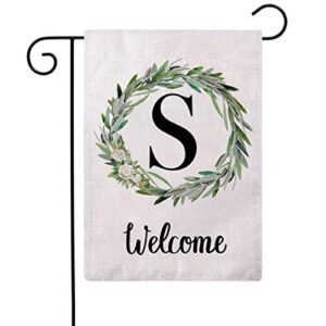 ULOVE LOVE YOURSELF Welcome Decorative Garden Flags with Letter S/Olive Wreath Double Sided House Yard Patio Outdoor Garden Flags Small Garden Flag 12.5×18 Inch