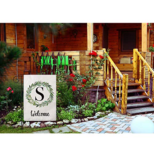 ULOVE LOVE YOURSELF Welcome Decorative Garden Flags with Letter S/Olive Wreath Double Sided House Yard Patio Outdoor Garden Flags Small Garden Flag 12.5×18 Inch