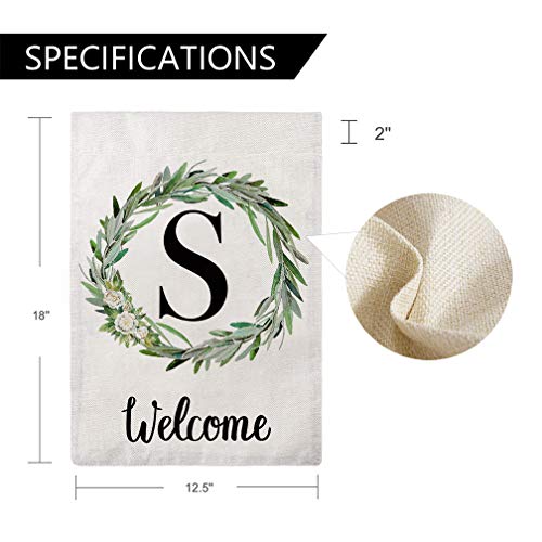 ULOVE LOVE YOURSELF Welcome Decorative Garden Flags with Letter S/Olive Wreath Double Sided House Yard Patio Outdoor Garden Flags Small Garden Flag 12.5×18 Inch