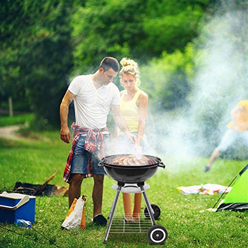 18 Inch Charcoal Stove Enamel (Cover Furnace Body) Side Wheel Diameter 15cm for Outdoor Picnic, Patio, Garden Backyard & Camping (Black)