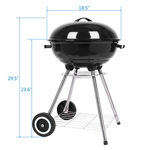 18 Inch Charcoal Stove Enamel (Cover Furnace Body) Side Wheel Diameter 15cm for Outdoor Picnic, Patio, Garden Backyard & Camping (Black)