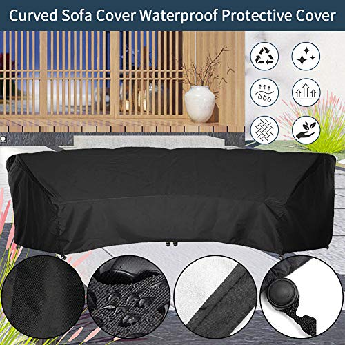 COOSOO Curved Sofa Cover Outdoor Patio Furniture Cover Couch Sectional Protector Waterproof Half Moon Sofa Set Cover with Windproof Elastic Cord for Garden Lawn Indoor All Weather Protection