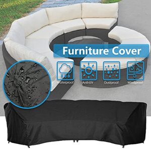 COOSOO Curved Sofa Cover Outdoor Patio Furniture Cover Couch Sectional Protector Waterproof Half Moon Sofa Set Cover with Windproof Elastic Cord for Garden Lawn Indoor All Weather Protection