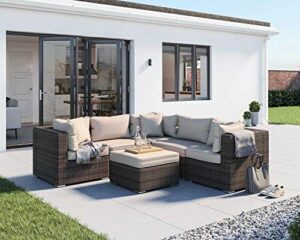 susie’s garden wicker patio furniture conversation set no assembly outdoor sectional sofa aluminum brown couch modern deck rattan furniture (6pcs conversation set)