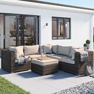 SUSIE'S GARDEN Wicker Patio Furniture Conversation Set No Assembly Outdoor Sectional Sofa Aluminum Brown Couch Modern Deck Rattan Furniture (6pcs Conversation Set)