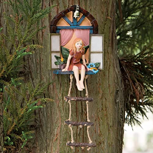 Bits and Pieces - Fairy Tree Hanger with Ladder - Yard Decorations - Whimsical Fairy Sculpture - Indoor/Outdoor Decoration - Garden Decor