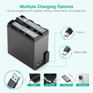 FirstPower NP-F970 Battery 2-Pack with USB Output LCD Display, Compatible with Sony Handycam Video Light Monitor, Replacement for Sony NP F980 F970 F975 F960 F950 F930 F750 F550 Battery