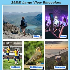 Anourney 12x25 Compact Binoculars, High Powered Easy Focus Binoculars, Portable Large Eyepiece Binocular for Adults Kids Bird Watching,Opera Concert, Travel, Hiking, Outdoor Scenery, Football Game