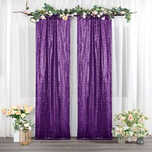 BEDDEB Purple Sequin Backdrop Curtain, 2PCS 2FTx8FT Glitter Backdrop Curtain for Christmas, Birthday, Wedding, Party Decoration