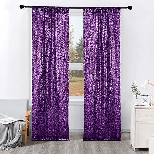 BEDDEB Purple Sequin Backdrop Curtain, 2PCS 2FTx8FT Glitter Backdrop Curtain for Christmas, Birthday, Wedding, Party Decoration