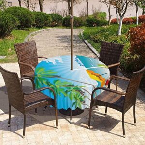 Lirduipu Beach Chair Pattern Round Outdoor Tablecloth,Round Table Cloth Washable Water Resistance Tablecloth with Umbrella Hole Zippered,for Umbrella Table Patio Garden(52" Round,Multicolor)