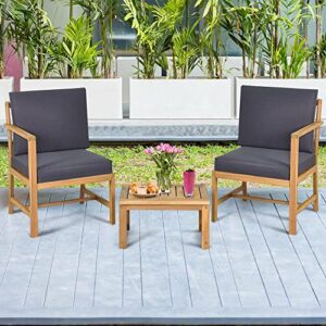 XXXDXDP 3 PCS Patio Table Chairs Set Solid Wood Thick Cushion Sectional Garden Furniture