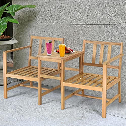 XXXDXDP 3 PCS Patio Table Chairs Set Solid Wood Thick Cushion Sectional Garden Furniture