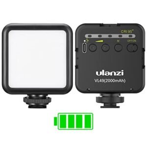 ulanzi vl49 2000mah led video light w 3 cold shoe, rechargeable soft light panel, portable photography lighting for dji osmo sony dslr canon camera gopro vlogging