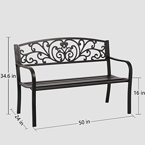 Meet perfect Outdoor Bench Garden Bench Patio Bench Wrought Iron Bench Front Porch Bench Park Bench Outdoor Furniture Steel Frame Benches Clearance, 50 Inch Black