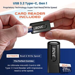 ROVE Ultimate Micro SD Card microSDXC 256GB Memory Card with USB 3.2 Type C Card Reader 170MB/s C10, U3, V30, 4K, A2 for Dash Cam, Android Smart Phones, Tablets, Games