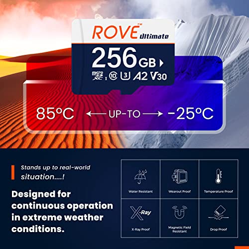 ROVE Ultimate Micro SD Card microSDXC 256GB Memory Card with USB 3.2 Type C Card Reader 170MB/s C10, U3, V30, 4K, A2 for Dash Cam, Android Smart Phones, Tablets, Games