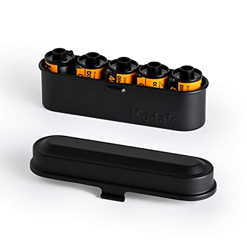 KODAK Film Case - for 5 Rolls of 35mm Films - Compact, Retro Steel Case to Sort and Safeguard Film Rolls (Black) (Film is not Included)